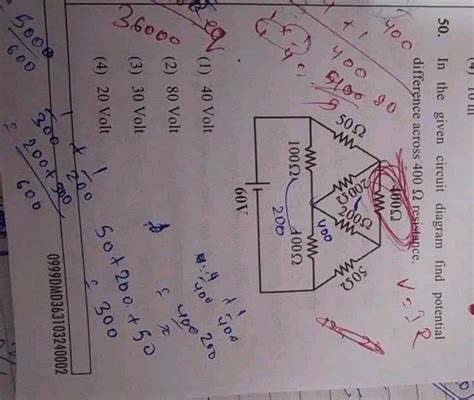 In The Given Circuit Diagram Find Potential Difference Across 400 Omega