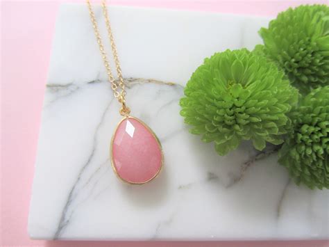 Pink Gemstone Pendant Necklace Etsy