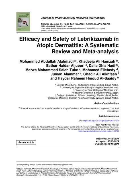 Pdf Efficacy And Safety Of Lebrikizumab In Atopic Dermatitis A