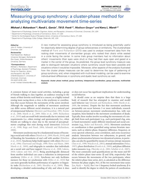 Pdf Measuring Group Synchrony A Cluster Phase Method For Analyzing Multivariate Movement Time