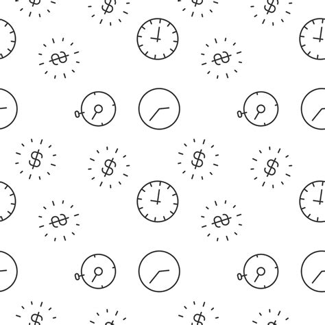 Seamless Vector Monochrome Pattern Of Timer And Clock With Dollar Inside For Covers Shops