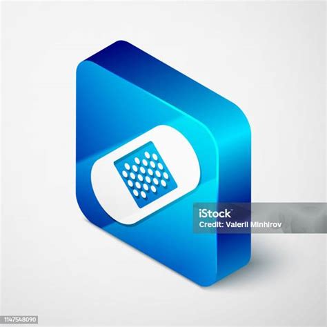 아이소메트릭 붕대 석고 아이콘 흰색 배경에 고립입니다 의료용 석고 접착성 붕대 유연한 직물 붕대 파란색 사각형 버튼을 클릭 합니다 벡터 일러스트 0명에 대한 스톡 벡터 아트