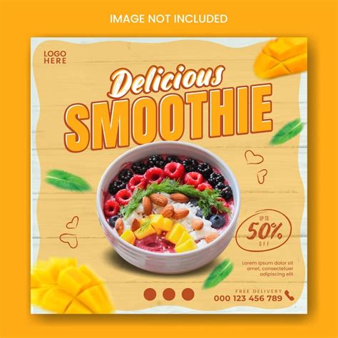 신선한 과일이 포함된 디저트 또는 과일 스무디 소셜 미디어 포스트 템플릿 프리미엄 벡터