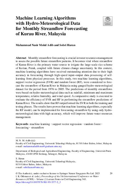 pdf machine learning algorithms with hydro meteorological data for