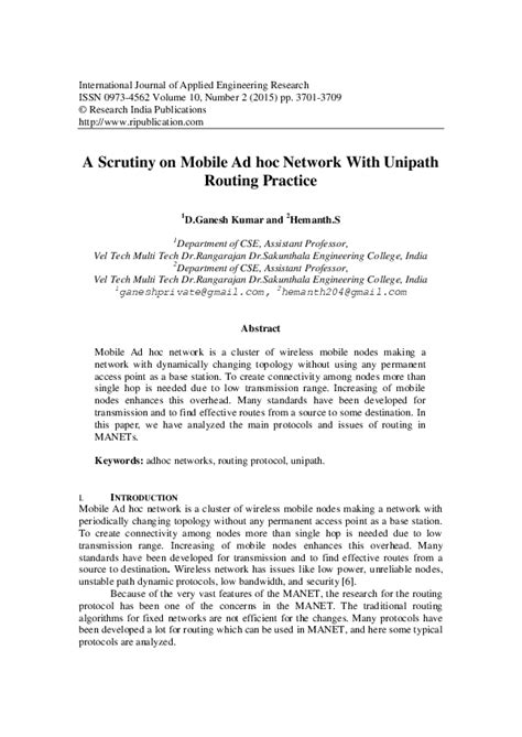Pdf A Scrutiny On Mobile Ad Hoc Network With Unipath Routing Practice