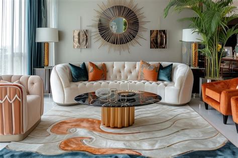 Premium Photo Art Decostyle Living Room Featuring Highgloss Finishes
