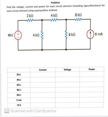 Answered Find The Voltage Current And Power For Each Circuit Element Including Signs
