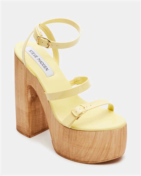 Lilia Yellow Patent Strappy Platform Block Heel Sandal Womens Heels