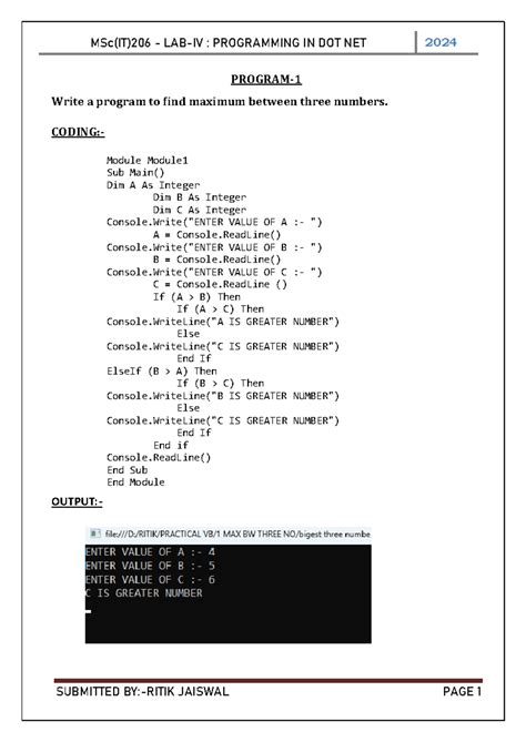 RJ DOT NET Practicall Vb Net Practical PROGRAM Write A Program To Find Maximum Between