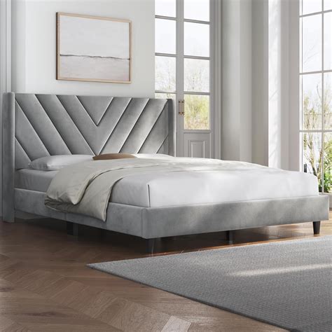 Yaheetech Base De Cama Queen Con Plataforma Tapizada Con Lado De Alasoporte De Listones De