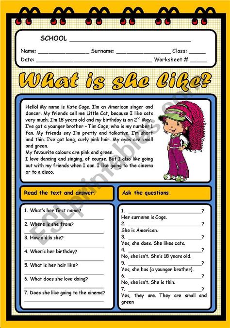 What Does She Look Like Worksheet