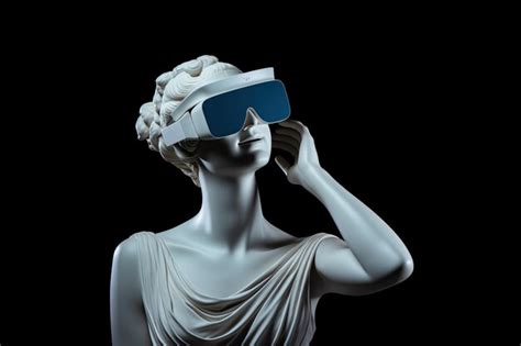 Premium Ai Image Greek Statue Smiling Wear S Vr Glasses