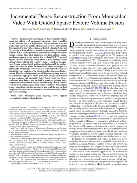 Incremental Dense Reconstruction From Monocular Video With Guided Sparse Feature Volume Fusion
