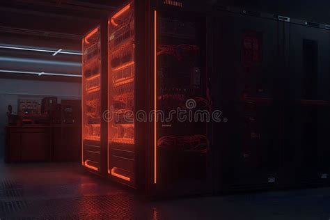Shot Of Data Center With Multiple Rows Of Fully Operational Server Racks Modern