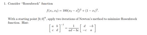 Solved 1 Consider Rosenbrock Function