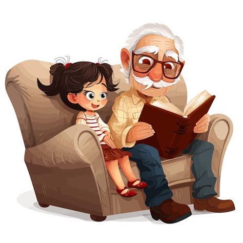 El abuelo se sienta en el sofá y lee Vector Premium