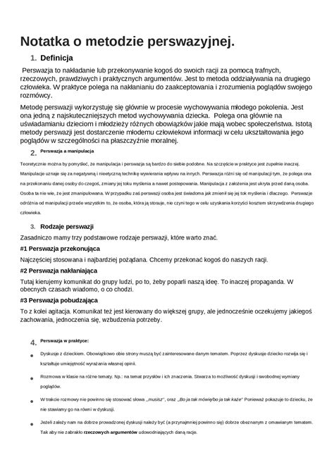 Metoda Perswazji W Wychowaniu Notatki Pedagogika Przedszkolna I Wczesnoszkolna Docsity