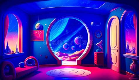 Brightly Lit Room With Mirror And Couch Generative Ai Stock