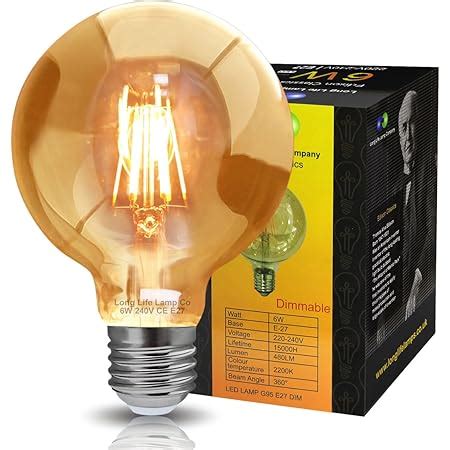 Retro Vintage LED W Dimmable Globe Edison Style Filament Bulb Smoked Gold Glass G E Edison