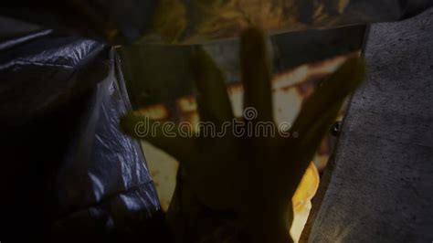 Bottom View Low Angle A Man And A Woman Put Waste In A Garbage Bag A Guy And A Girl Are