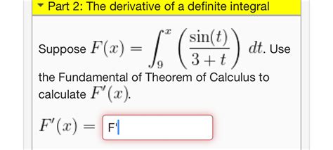 Solved Part 2 The Derivative Of A Definite Integralsuppose