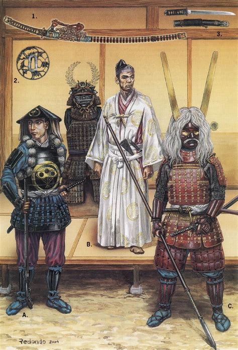 Three Men Dressed In Armor Standing Next To Each Other With Swords And