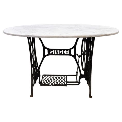 Cast Iron Singer Treadle Sewing Machine Base Console Table Oval Marble Top For Sale At 1stdibs