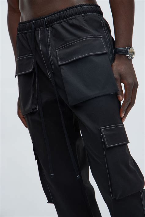 Curtis Contrast Stitch Relaxed Cargo Pants Black Fashion Nova Mens