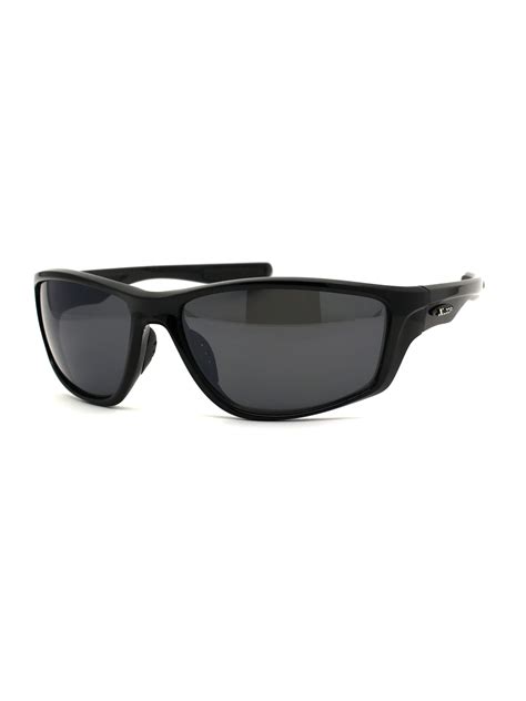 X Loop Xloop Mens All Black Warp Around Sport Oval Plastic Sunglasses