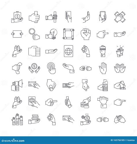 Hands Gestures Set Linear Icons Signs Symbols Vector Line