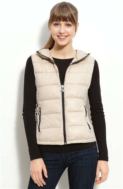 Calvin Klein Hooded Packable Down Vest In Beige Flax Lyst