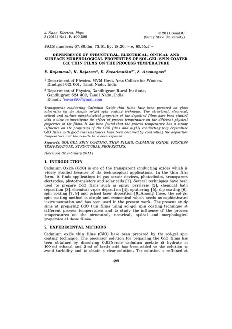 Pdf Dependence Of Structural Electrical Optical And Surface Morphological Properties Of Sol