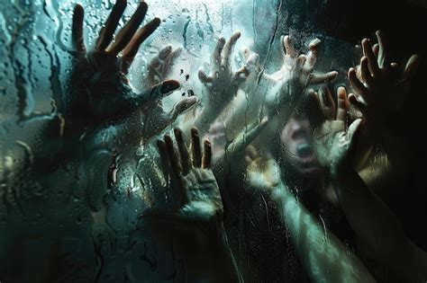 A Group Of People Behind Frosted Glass With Their Hands Reaching Out