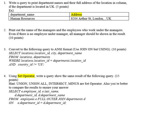 Solved 1 Write A Query To Print Department Names And Their