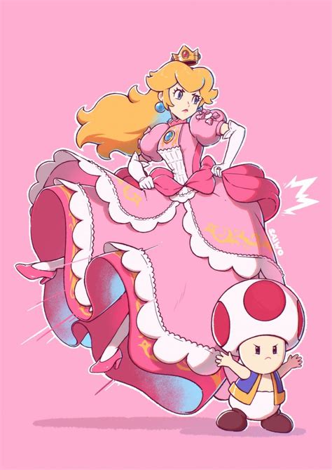 Princess Peach Toad And Red Toad Mario And 1 More Drawn By Saiwo