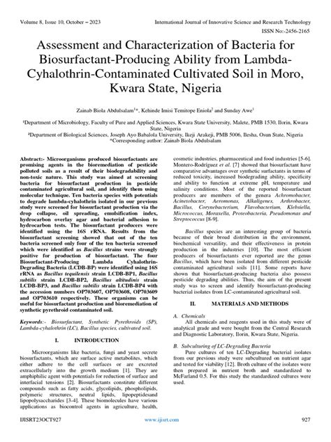 Assessment And Characterization Of Bacteria For Biosurfactant Producing