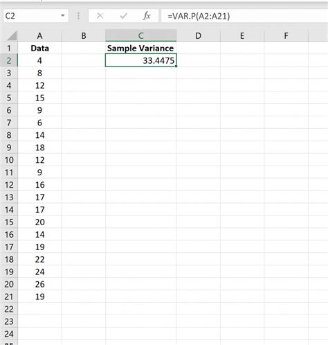 how to calculate sample and population variance in excel