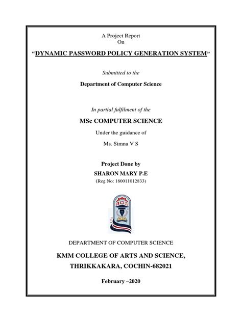 Dynamic Password Policy Generation System A Project Report On Pdf