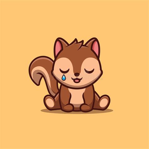 Squirrel Sitting Sad Cute Creative Kawaii Cartoon Mascot Logo Stock