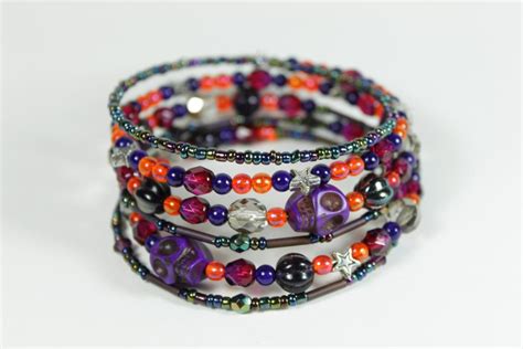 Purple And Orange Skull Memory Wire Bracelet On Luulla