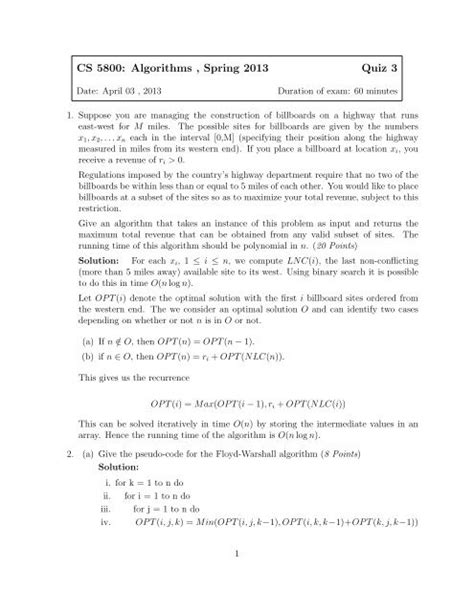 Cs 5800 Algorithms Spring 2013 Quiz 3