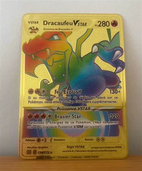 CARTE POKÉMON Métal Doré Dracaufeu VSTAR Français Neuf Sous