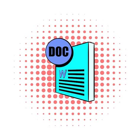 흰색 배경에 만화 스타일의 Doc 파일 아이콘 프리미엄 벡터