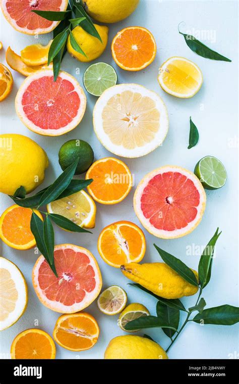 Fresh Slices Of Different Types Of Citrus Orange Limelemon