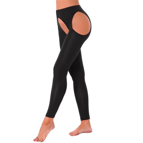 Women High Rise Gym Crotchless Leggings Hollow Out Stretchy Yoga Trousers Pants Ebay