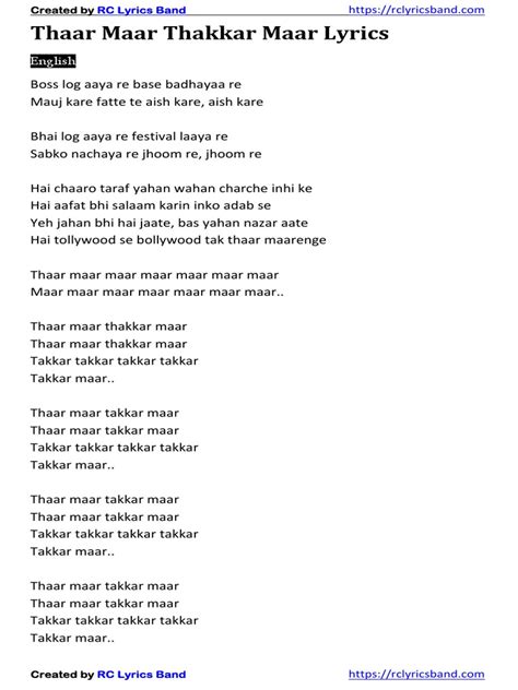 Thaar Maar Thakkar Maar Lyrics Pdf