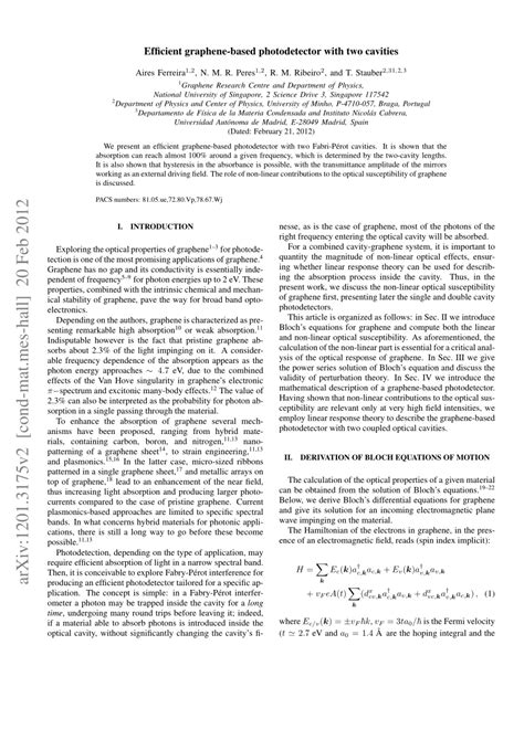 Pdf Graphene Based Photodetector With Two Cavities