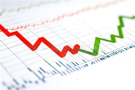 a graph with a red line and a green line stock illustration