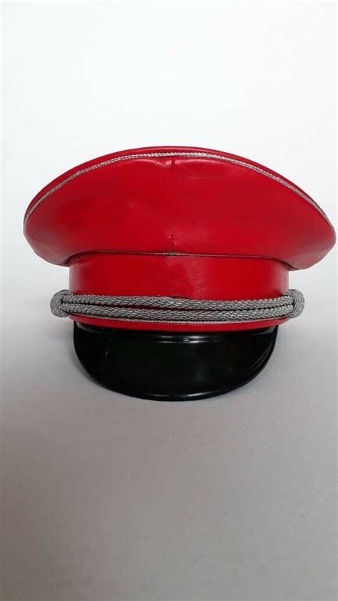 Ww2 German Ss M32 Tricot Officers Cap Visor In Leather Red