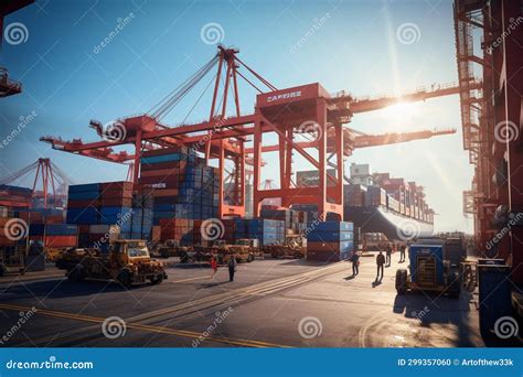 Container Vessels Are Loaded Or Unloaded At Container Terminals In The